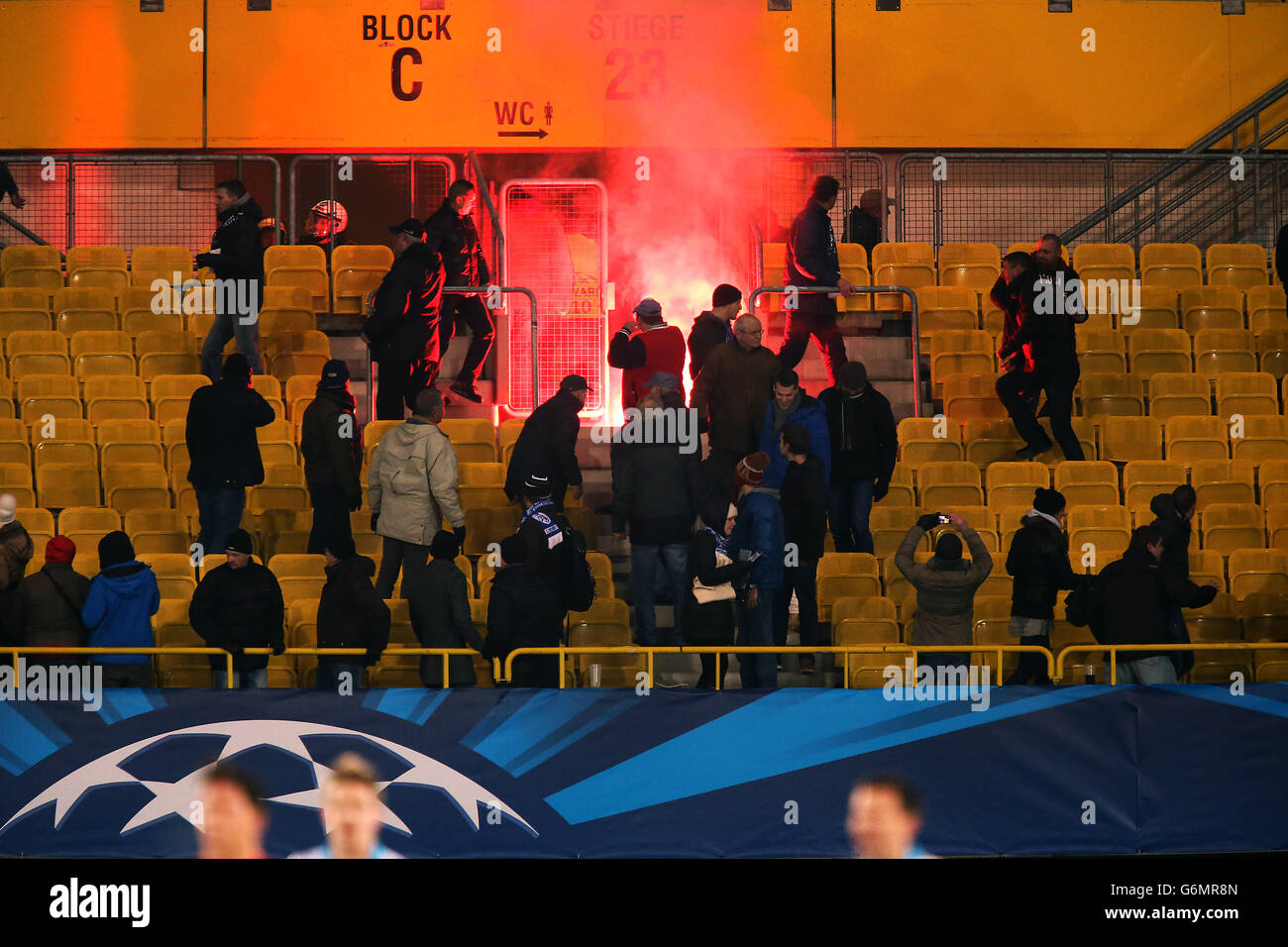 Flare red flares in the stands hooligans hooliganism hi-res stock ...