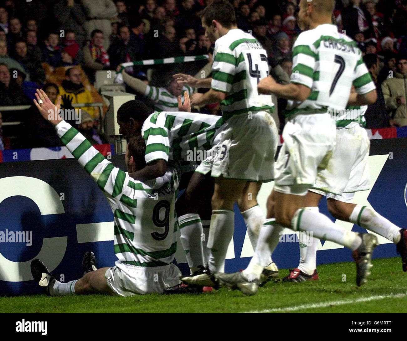 Celtic's Chris Sutton celebrates his goal against Lyon, during their ...