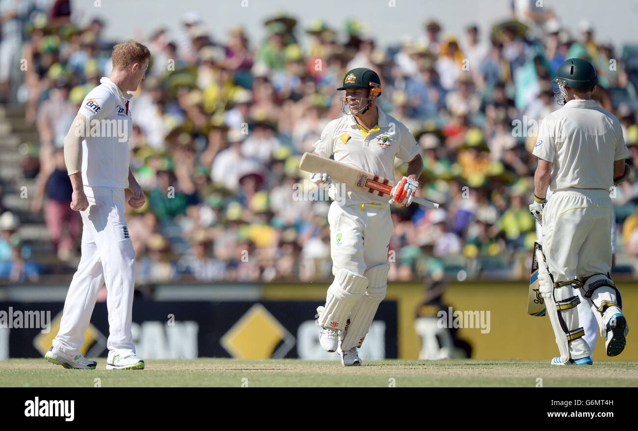 England's Ben Stokes (left) exchanges words with Australia's David ...