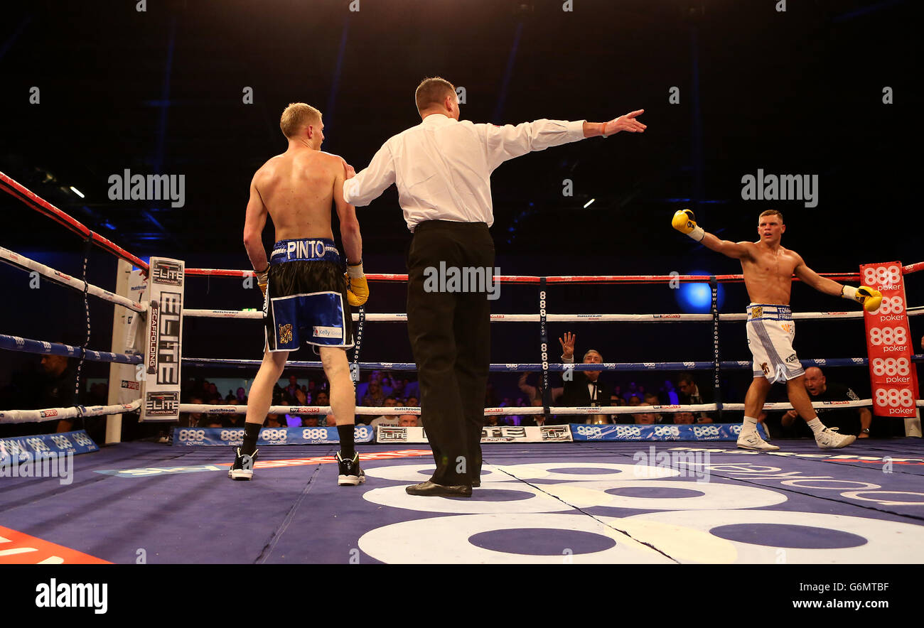 Ricky Boylan (right) is sent to the corner by the referee after ...