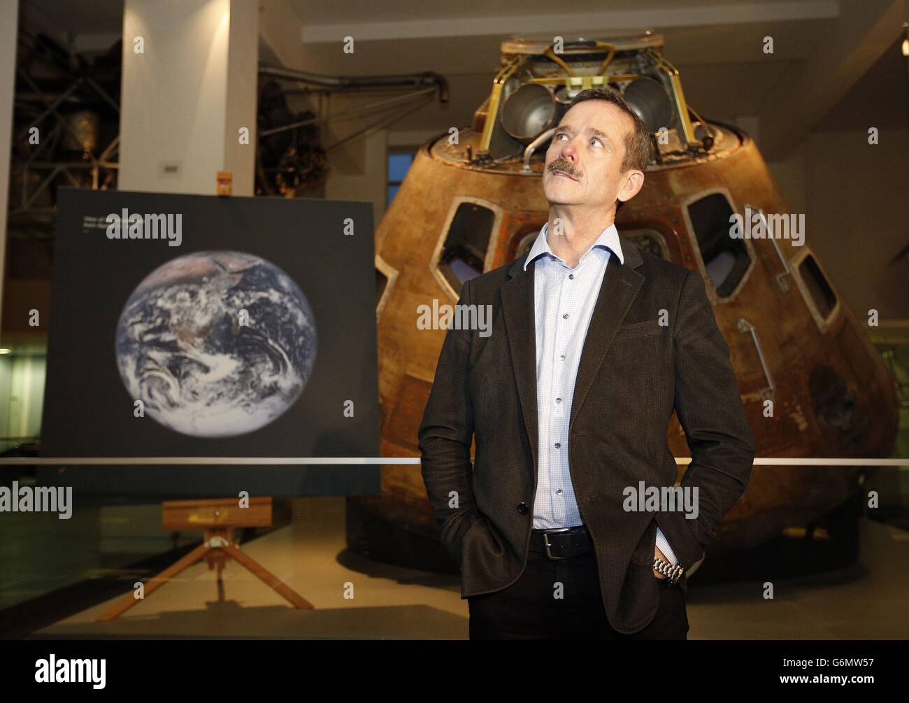Astronaut Chris Hadfield attends a photo call in front of the Apollo 10 ...