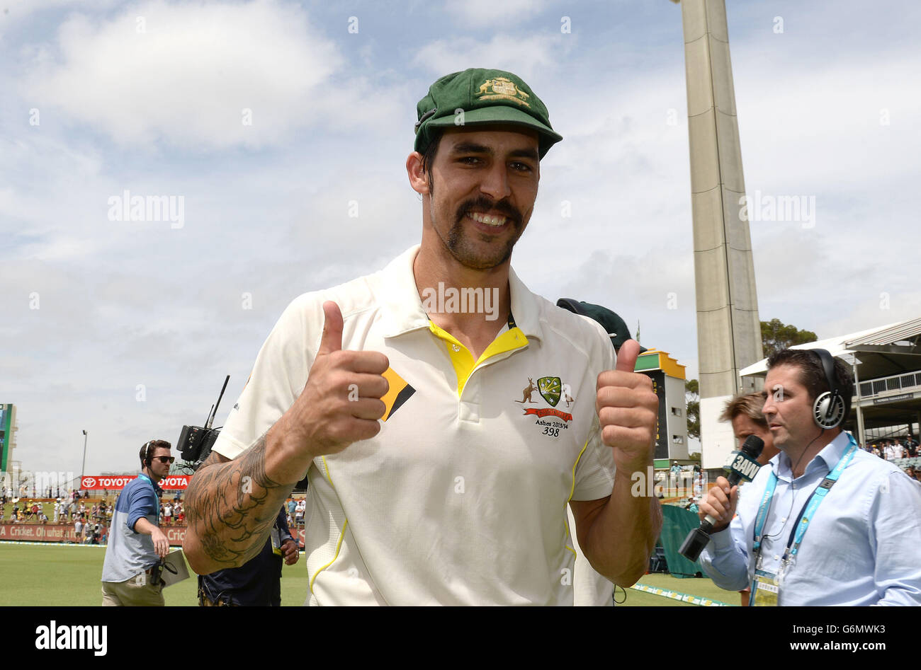 Australias mitchell johnson gestures day five third test waca ground hi ...