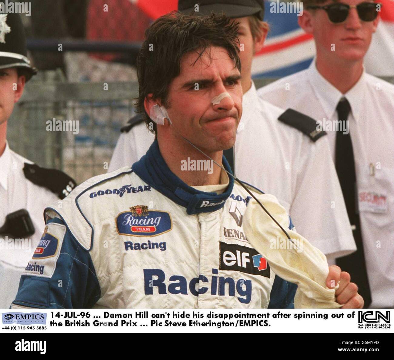 Motor Racing ... British Grand Prix. Damon Hill can't hide his ...