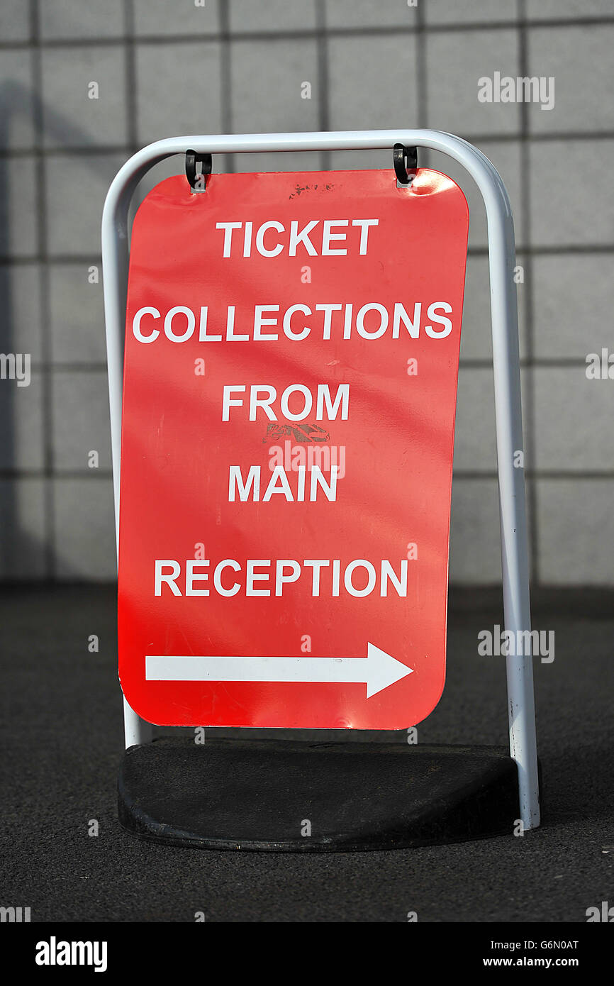 A sign pointing to Ticket Collections at Keepmoat Stadium Stock Photo ...