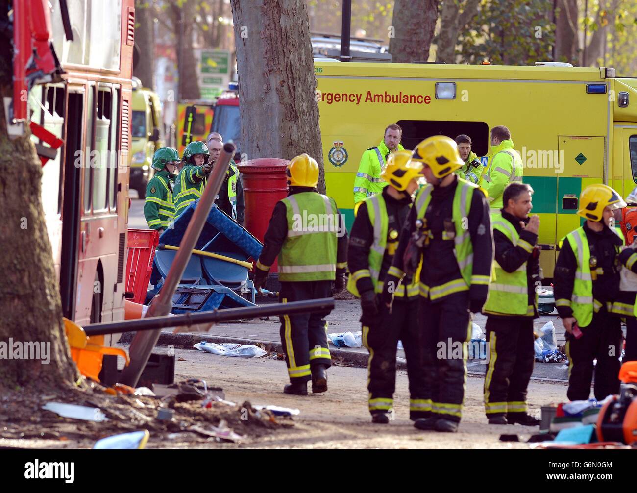 Ambulance fire crews on scene bus crash in kennington road hi-res stock ...