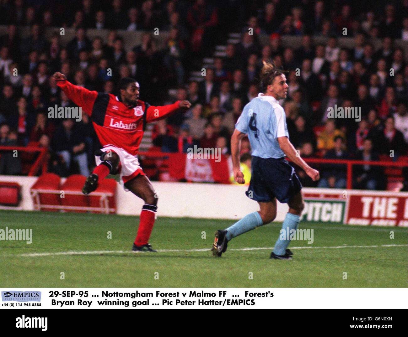 29-SEP-95, Nottingham Forest v Malmo FF, Forest's Bryan Roy winning ...