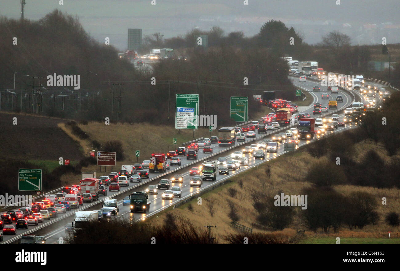 Traffic builds up on the Edinburgh City Bypass as people make there way ...