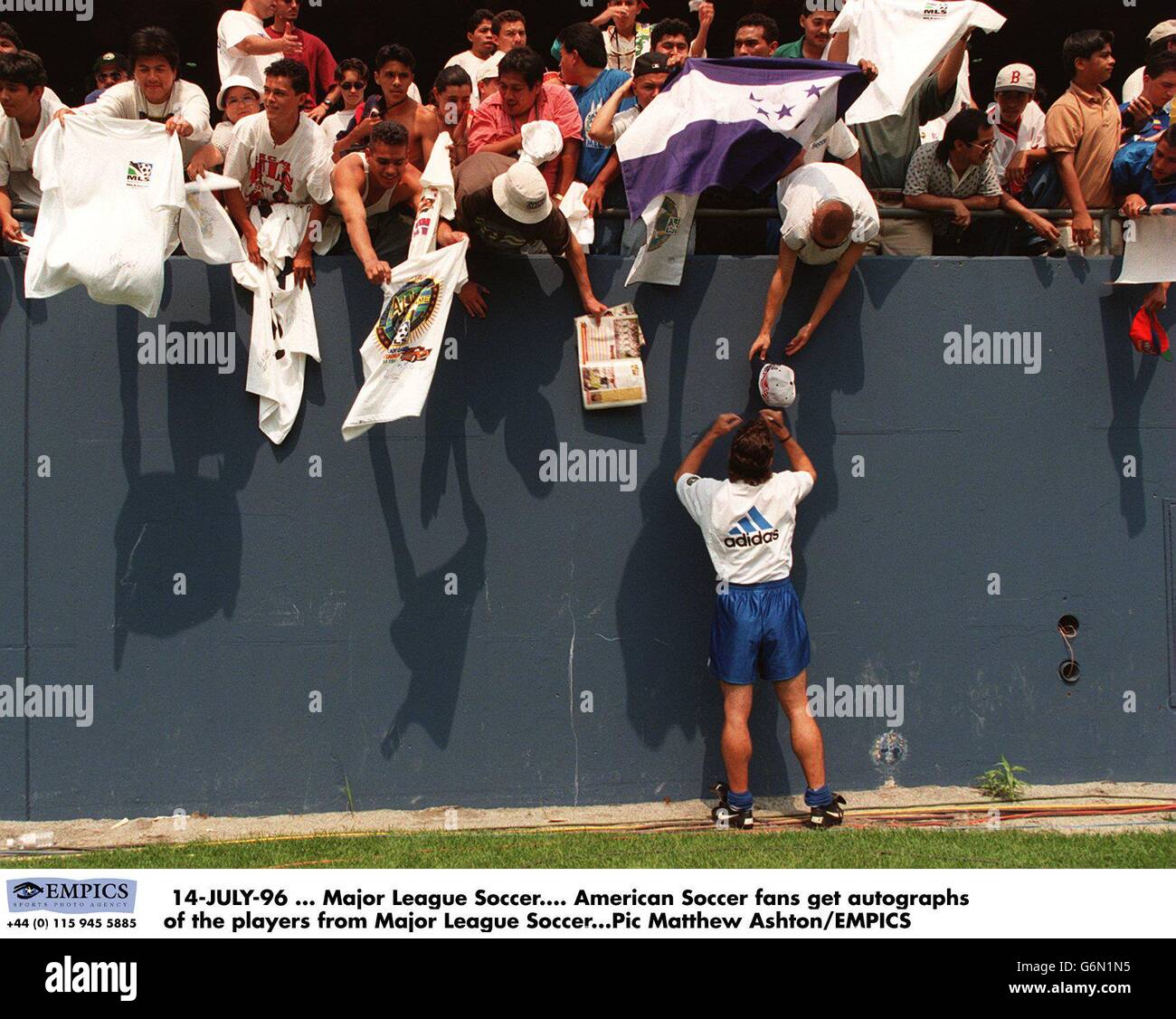 14-JULY-96, Major League Soccer. American Soccer fans get autographs of ...