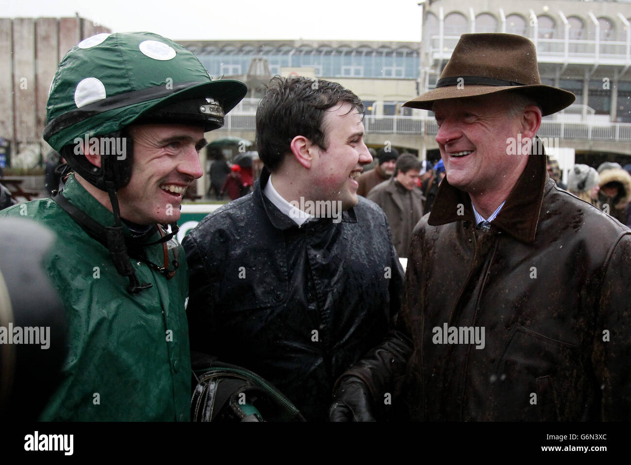 Ruby Walsh with trainer Willie Mullins (right) after winning the Paddy ...