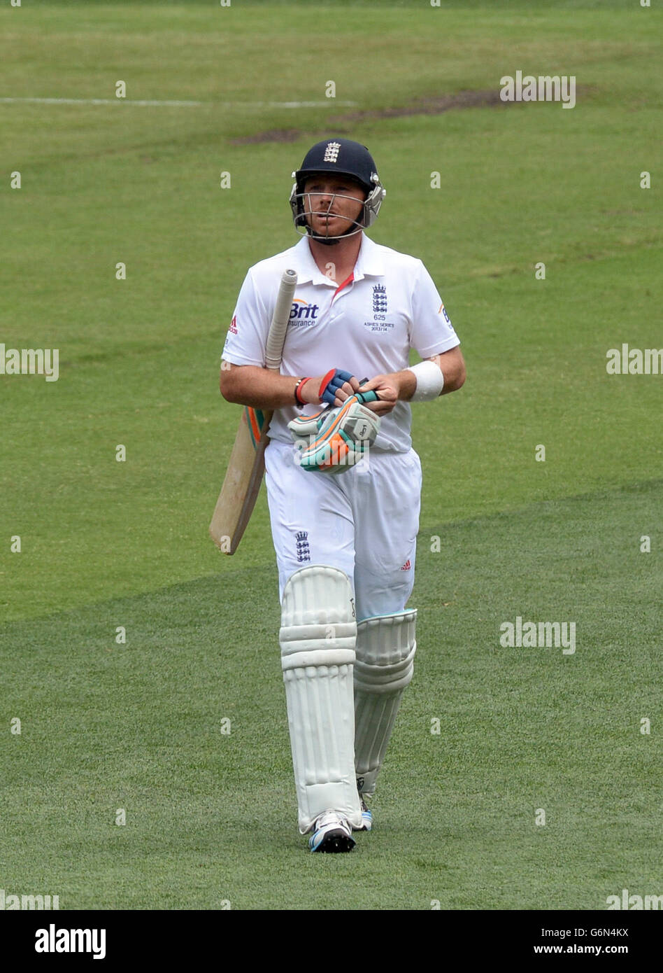 England's Ian Bell leaves the field after losing his wicket to the ...