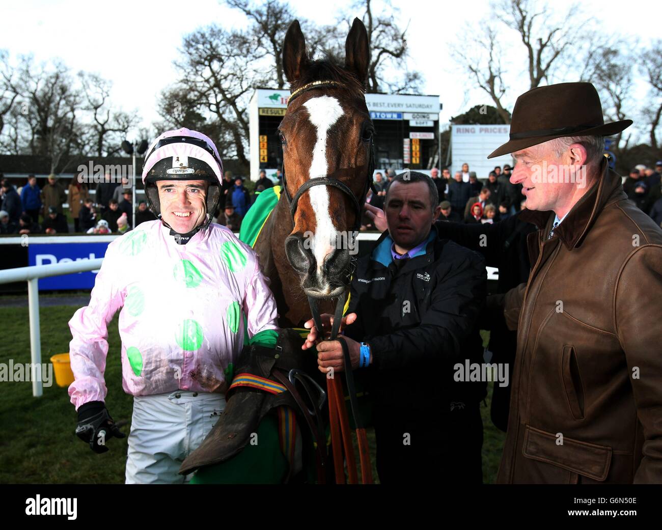 Jockey Ruby Walsh and trainer Willie Mullins (right) in the parade ring ...