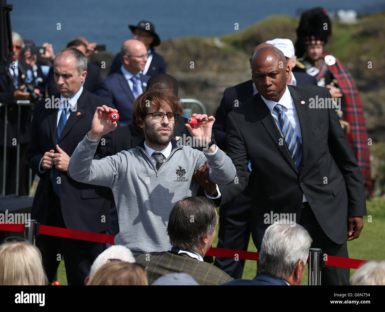 Comedian Simon Brodkin, also known as Lee Nelson, disrupts a press ...