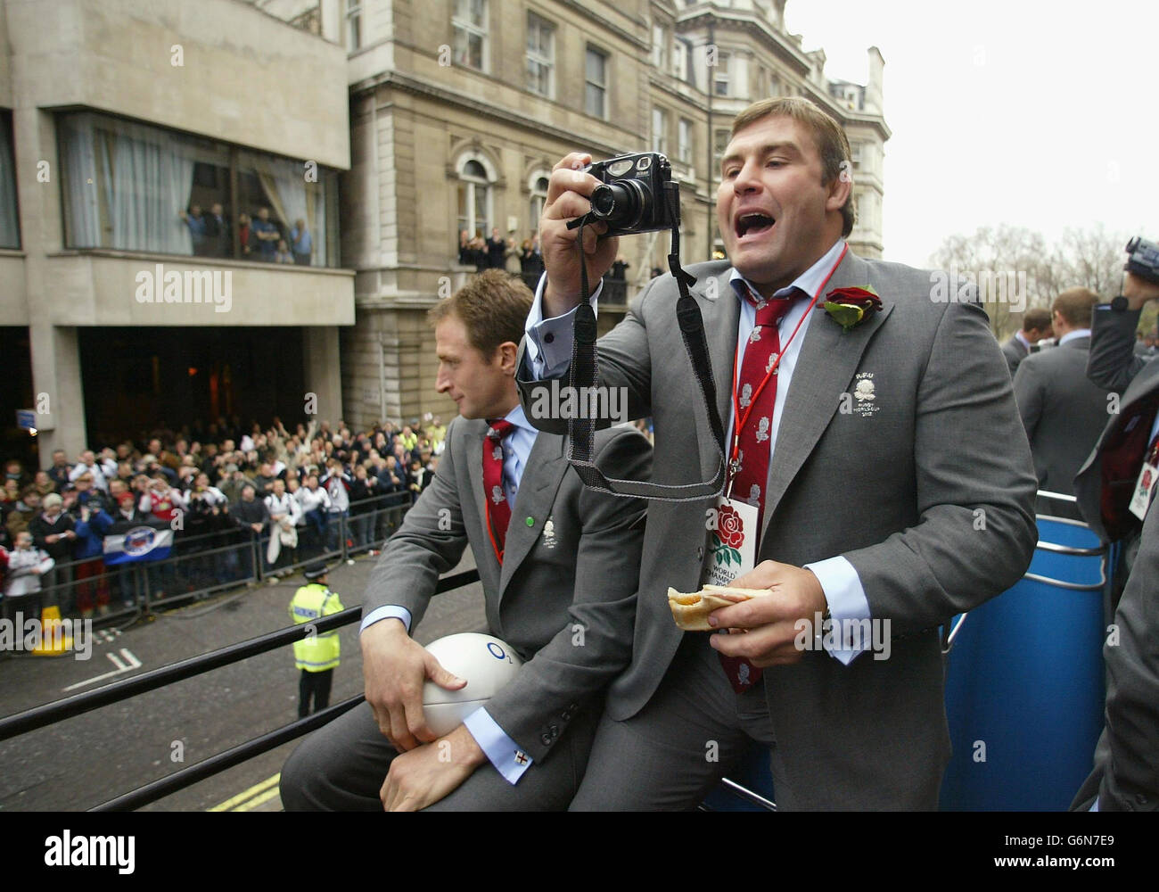 England player Jason Leonard takes a photo during the England Rugby ...
