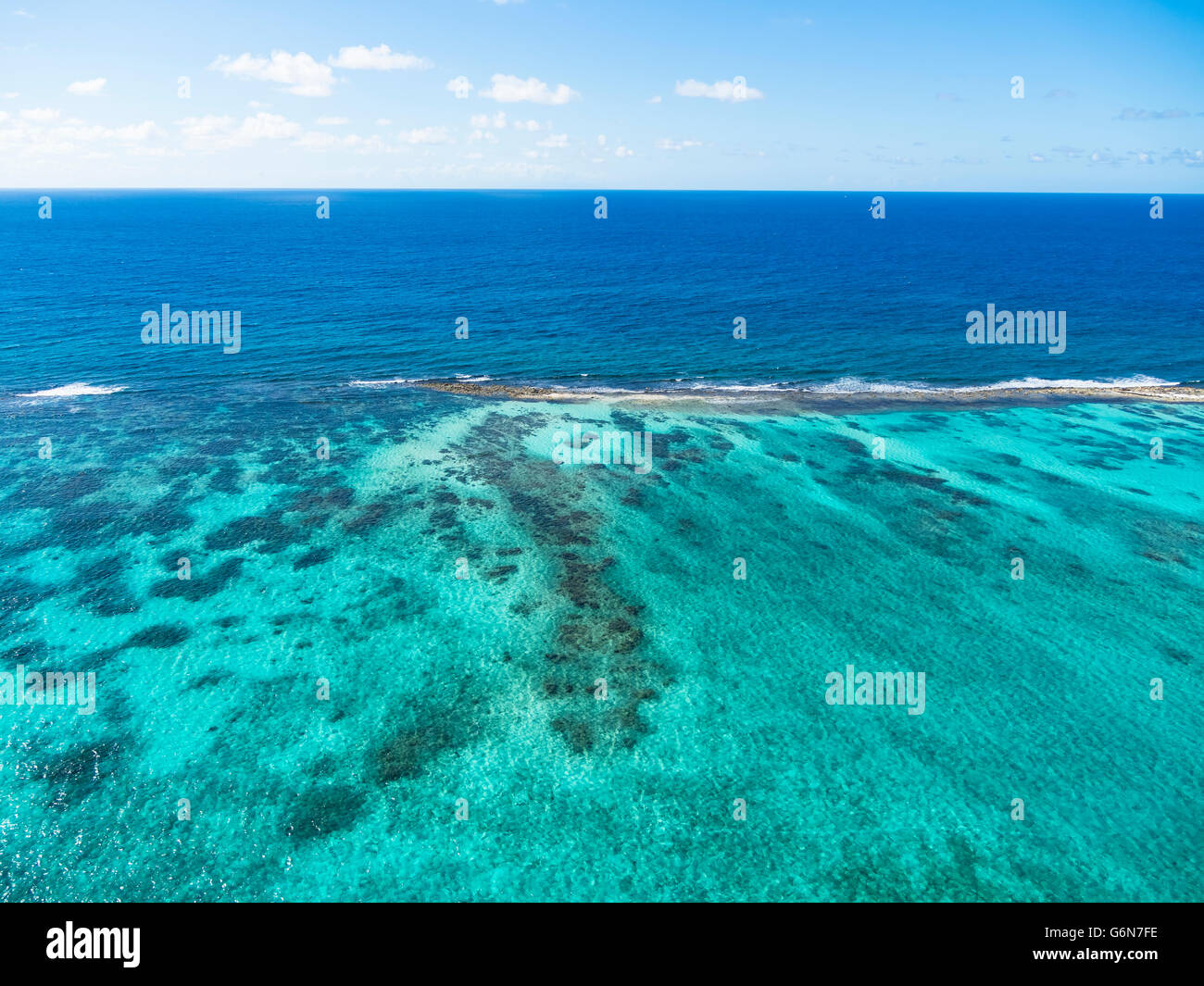 West Indies, Antigua and Barbuda, Antigua, aerial view, coral reef at ...