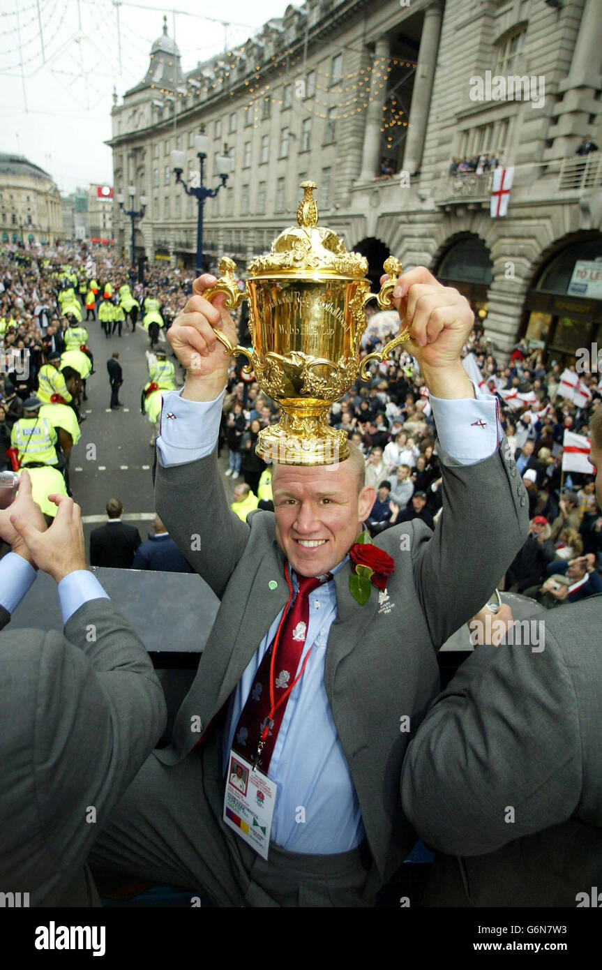England player Neil Back with the Webb Ellis Cup during the England ...
