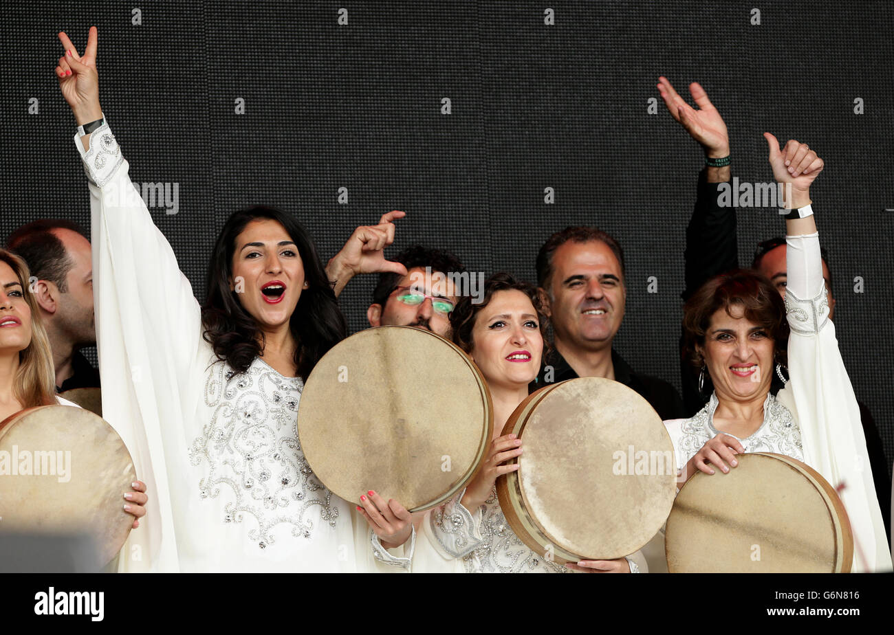 The Orchestra of Syrian Musicians perfomin on the Pyramid Stage at the ...