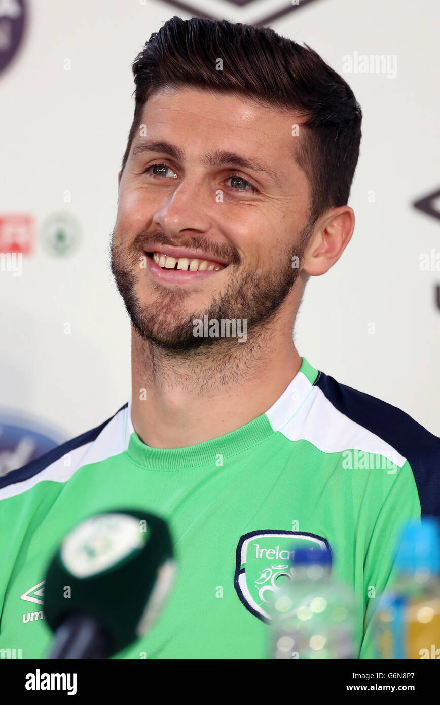 Republic of Ireland's Shane Long speaks during a press conference at ...