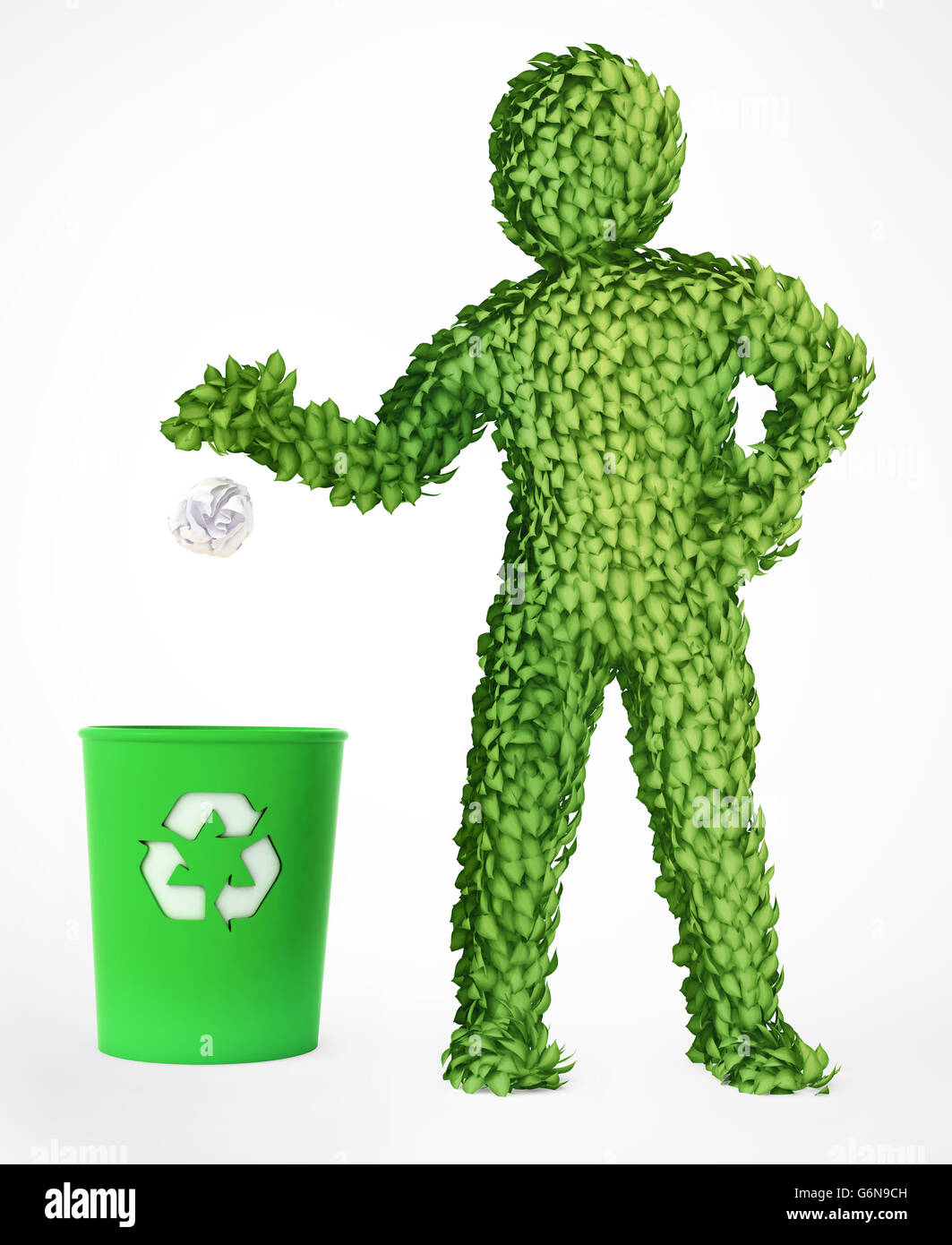 Leaf covered eco friendly 3D character Stock Photo - Alamy