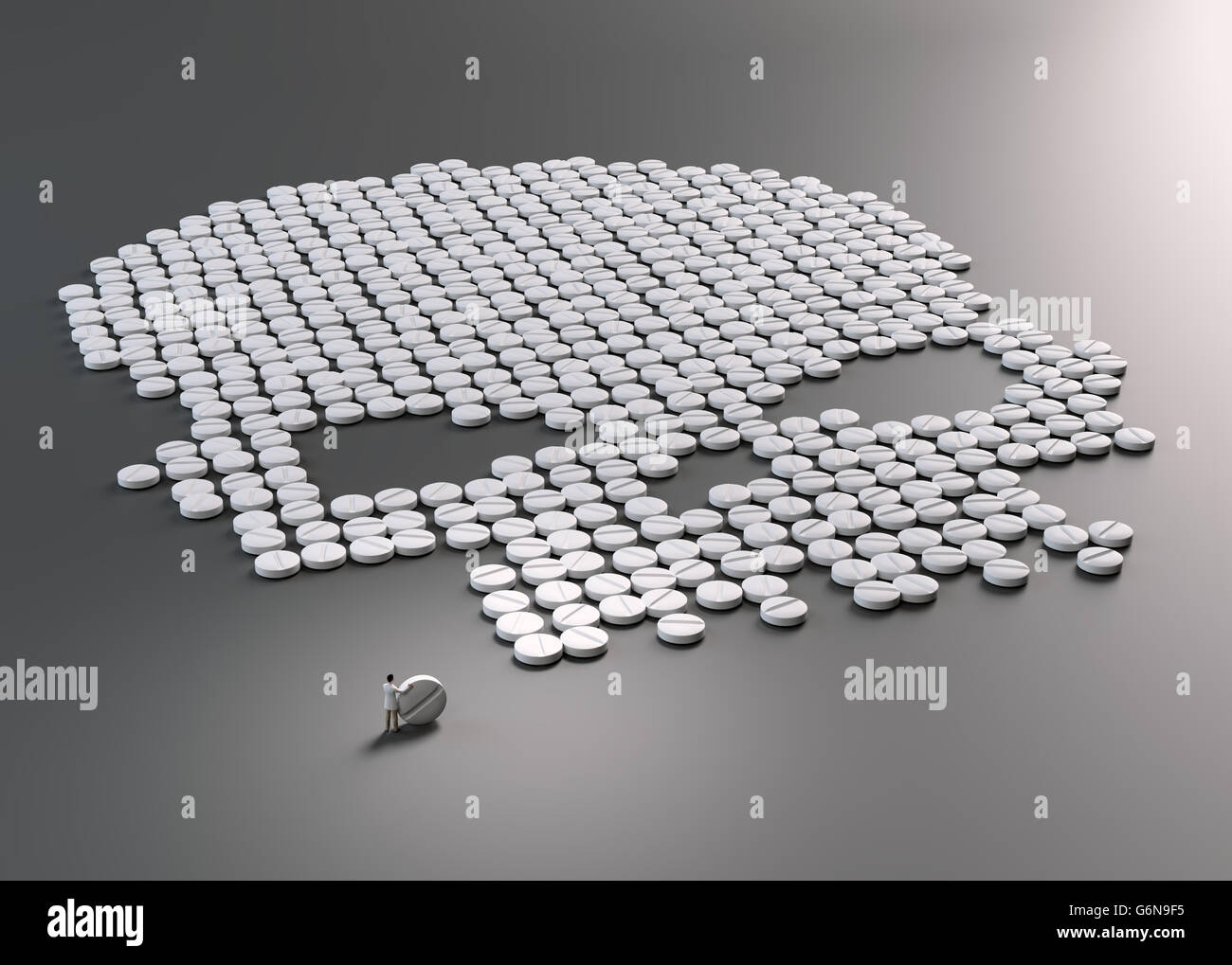 Pills forming a skull symbol - drug abuse concept 3D illustration Stock ...