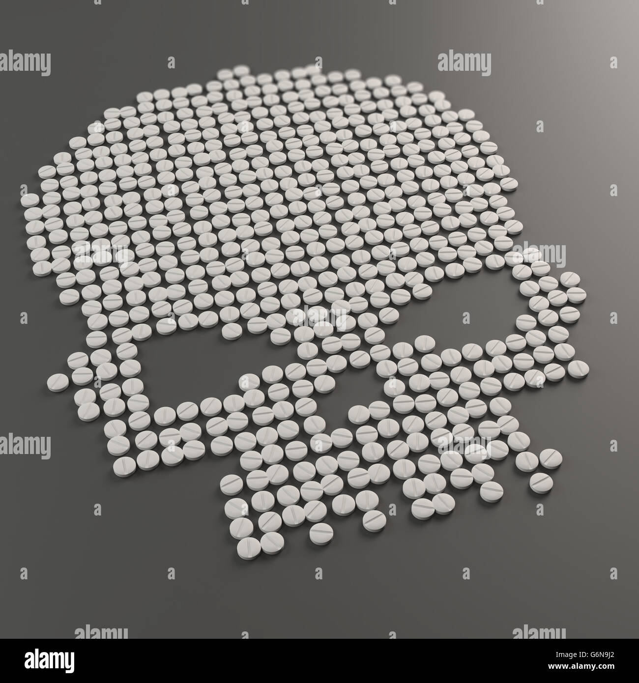 Pills forming a skull symbol - drug abuse concept 3D illustration Stock ...