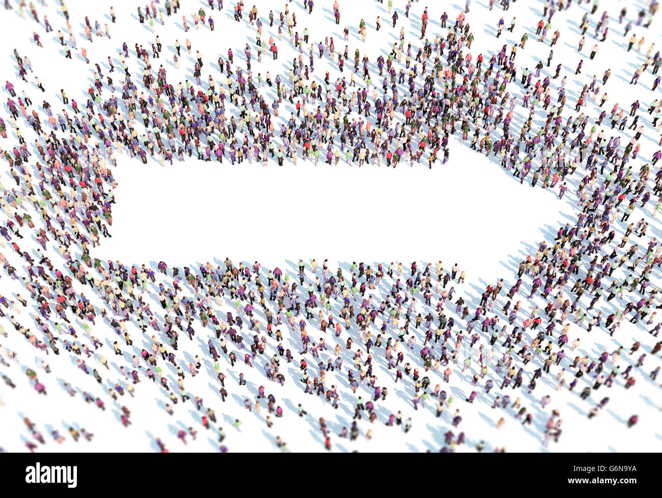 Large group of people forming a arrow symbol - 3D illustration Stock ...