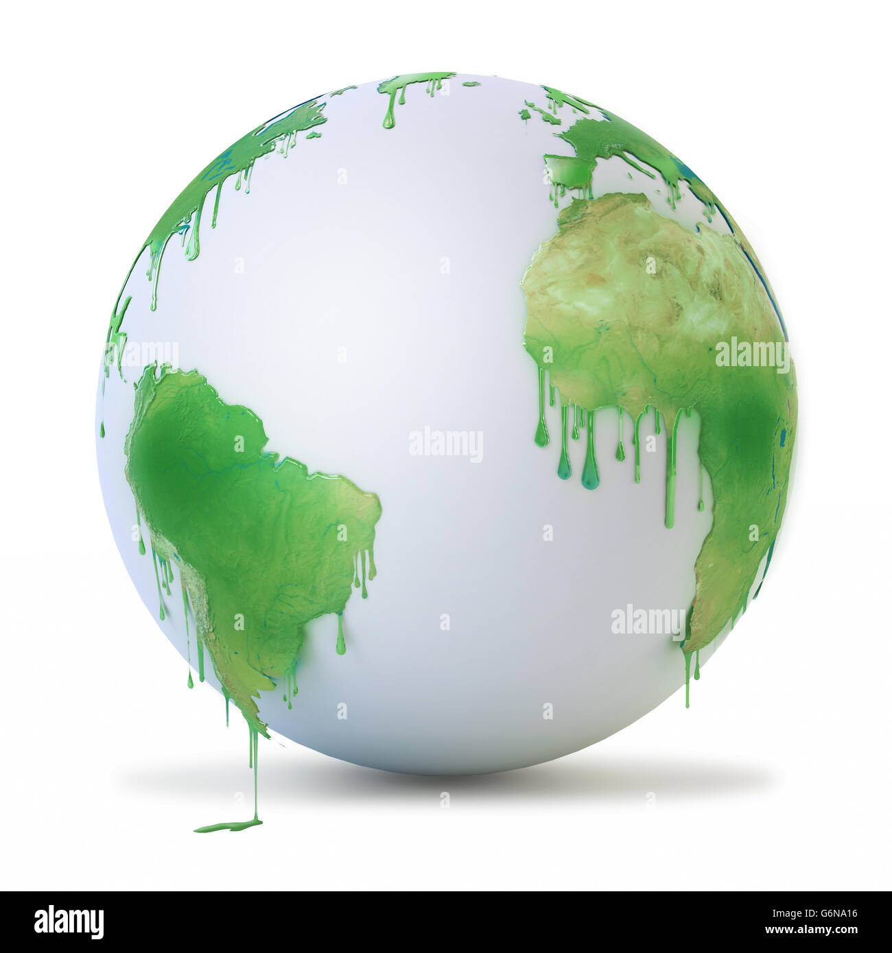 Wet paint dripping from a globe - environmental protection concept 3D ...