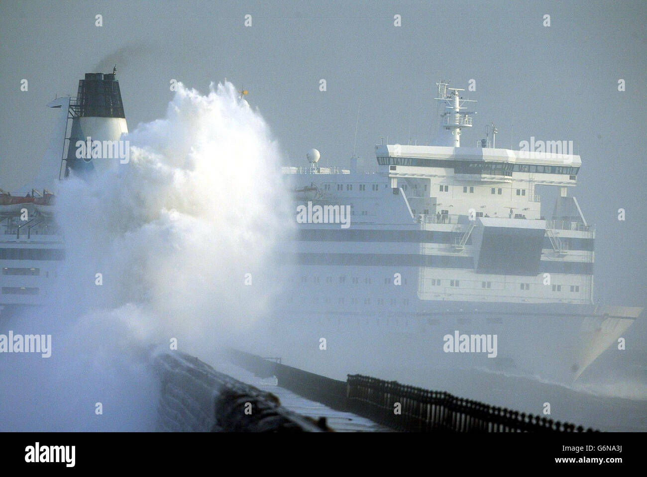 Gale force winds and seas at Tynemouth as a North sea ferry arrives at ...