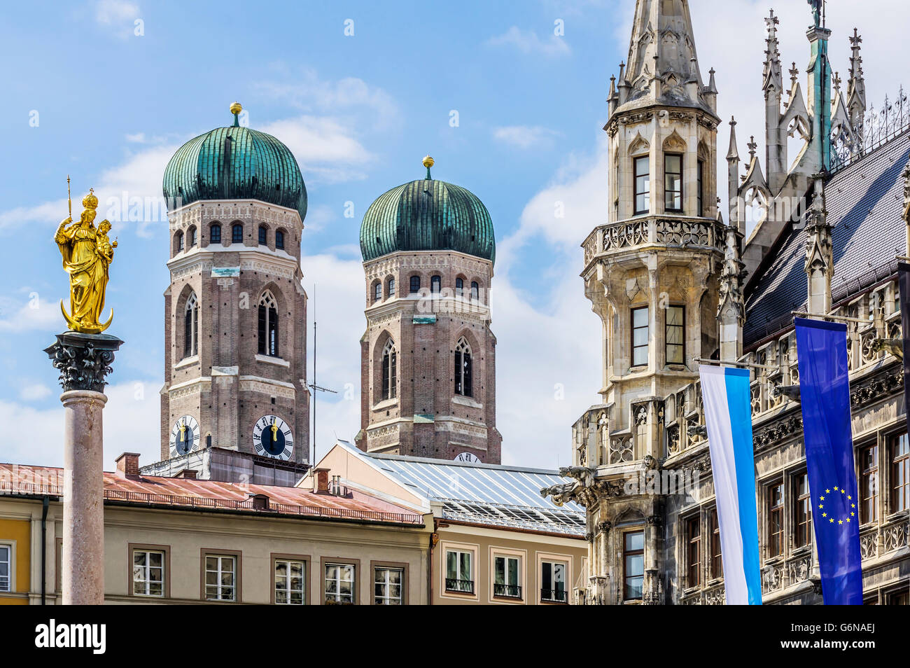Germany, Bavaria, Munich, View of Mary's Square, Marian column and ...