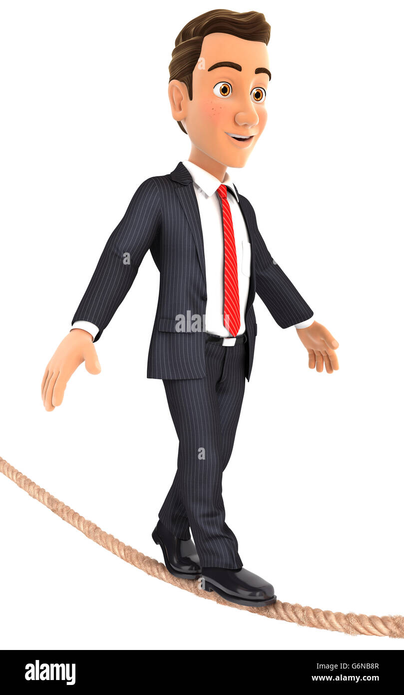 3d businessman walking on a rope, illustration with isolated white ...