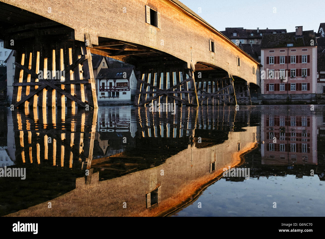 Old rhine bridge between germany and switzerland hi-res stock ...