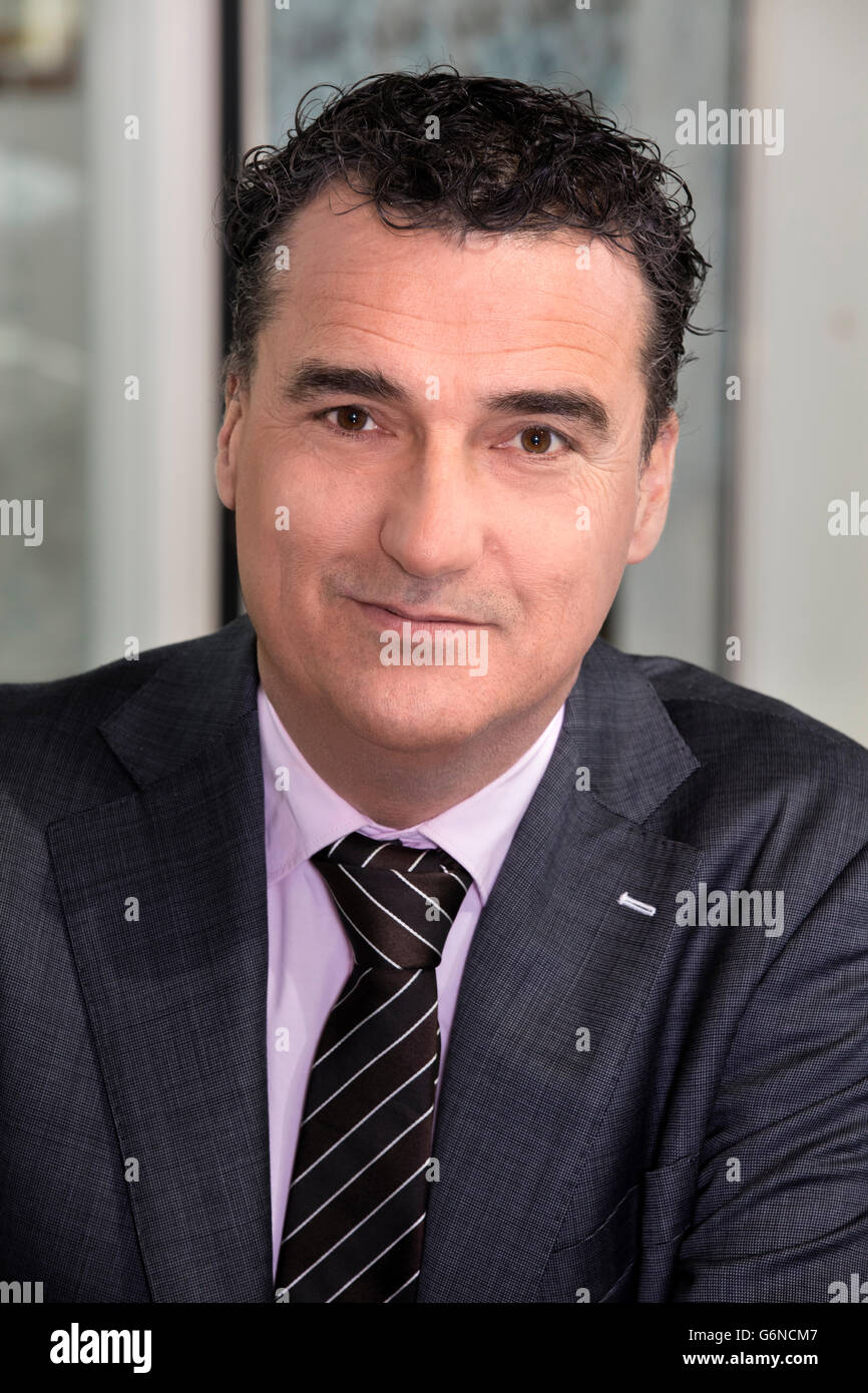 Portrait successful business man, content look at camera, front view ...