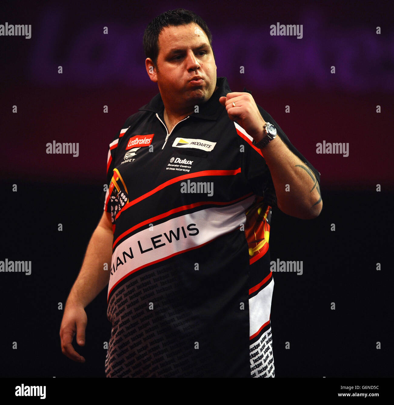 Adrian Lewis celebrates during day fourteen of The Ladbrokes World ...