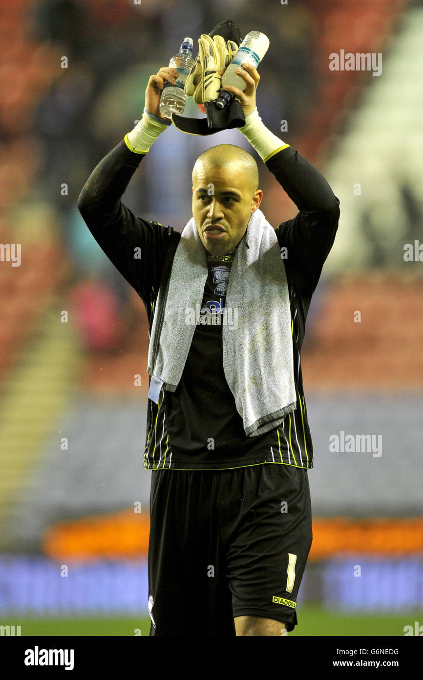 Birmingham City goalkeeper Darren Randolph applauds the fans after the ...