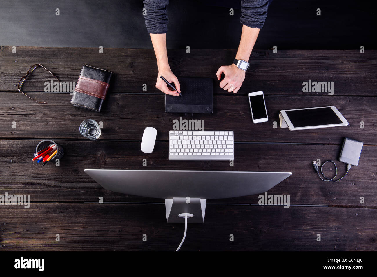 Desk computer various digital gadgets hi-res stock photography and ...