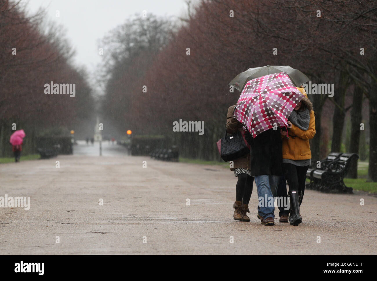 A group of people sheltering under umbrellas in the rain in Regent's ...