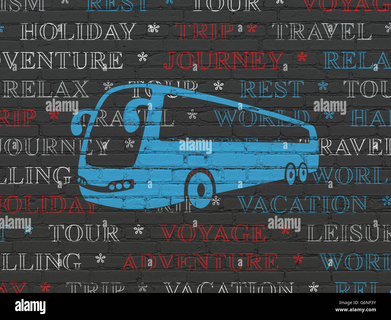 Travel concept: Bus on wall background Stock Photo - Alamy