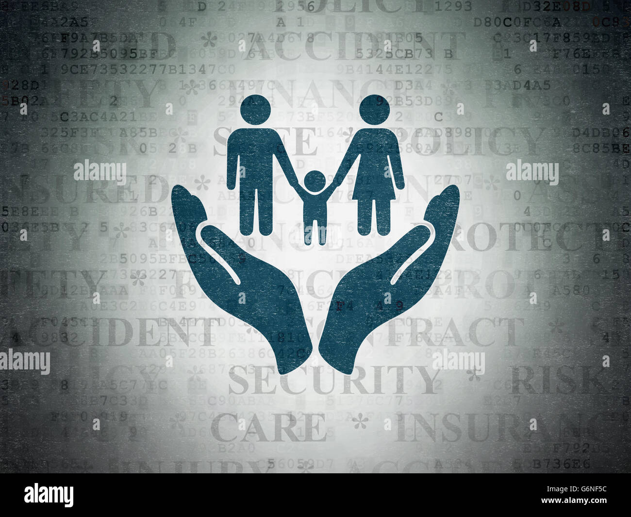 Insurance concept: Family And Palm on Digital Data Paper background ...