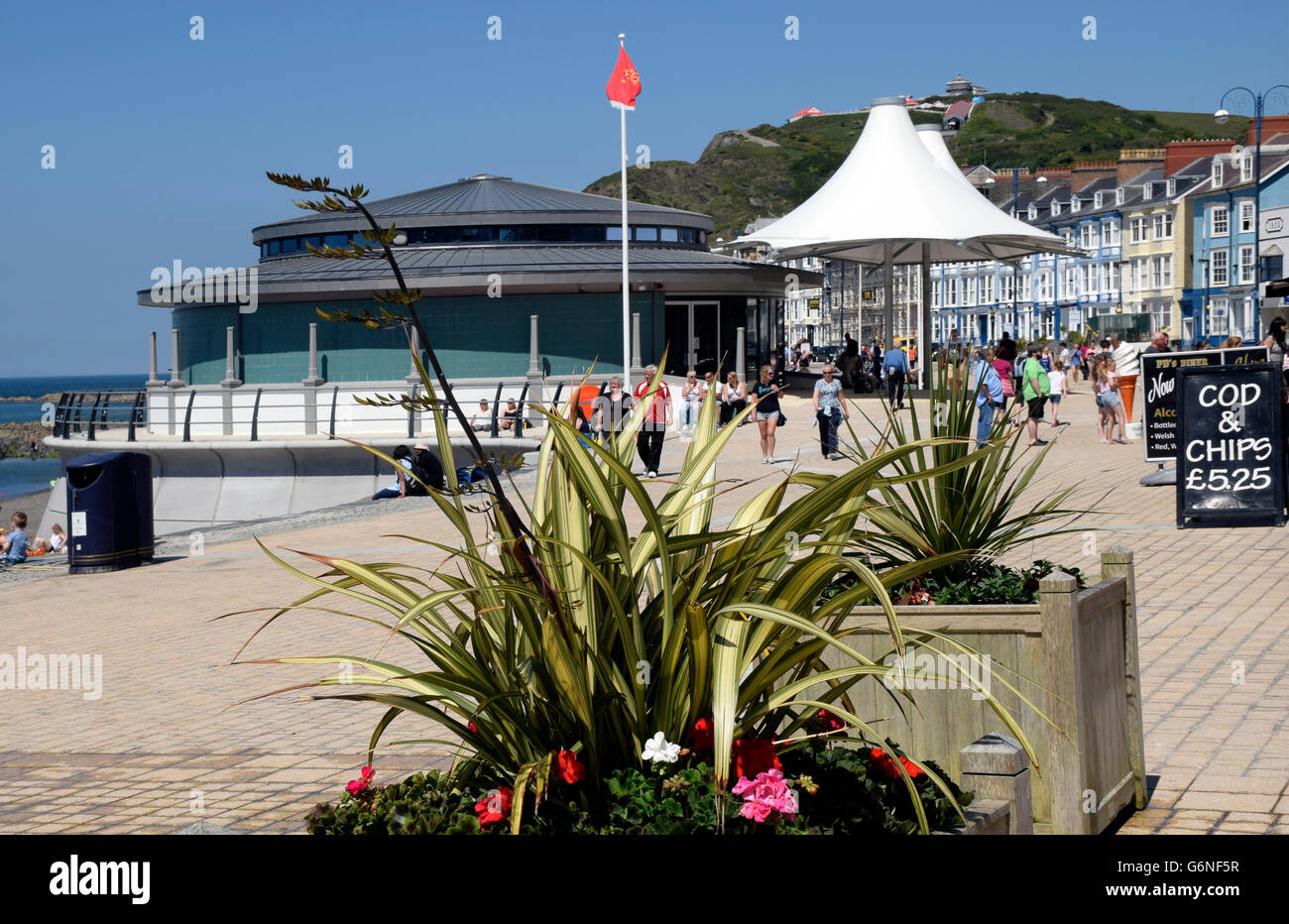 Aberystwyth sea front promenade with new Bandstand Stock Photo - Alamy