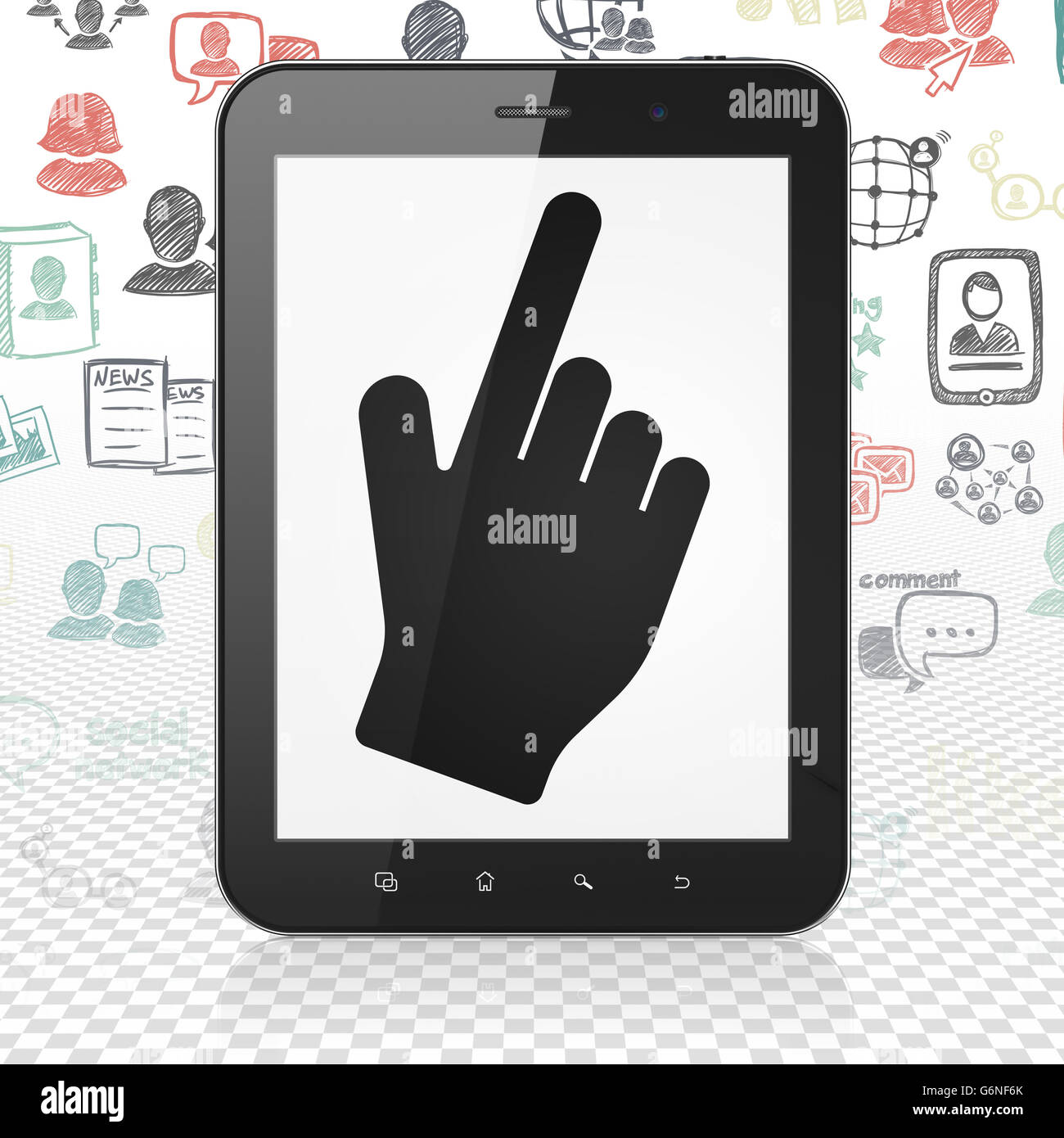 Social network concept: Tablet Computer with Mouse Cursor on display ...