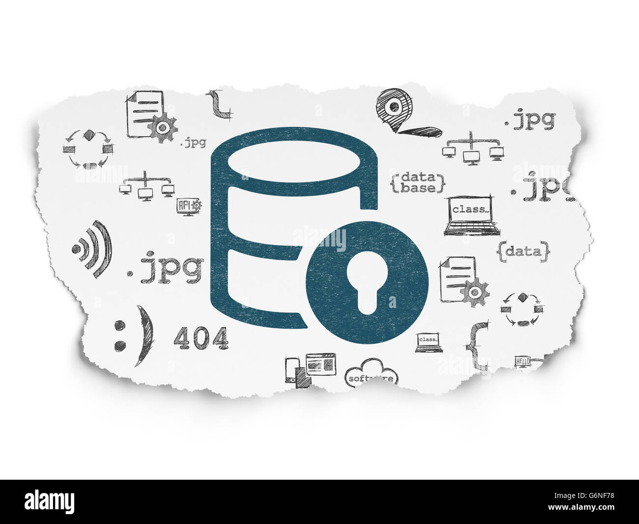 Database concept: Database With Lock on Torn Paper background Stock ...