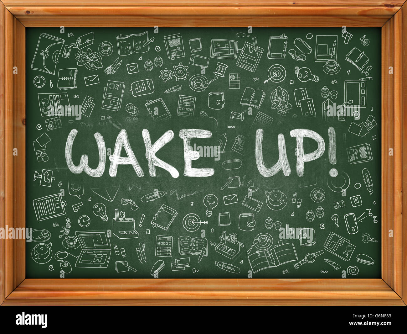Wake Up Concept. Doodle Icons on Chalkboard Stock Photo - Alamy