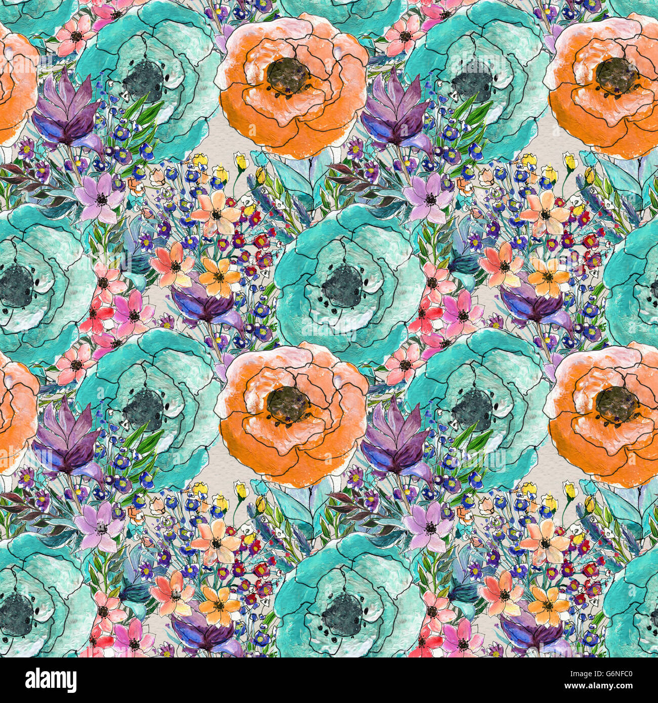 Seamless watercolor floral pattern Stock Photo - Alamy