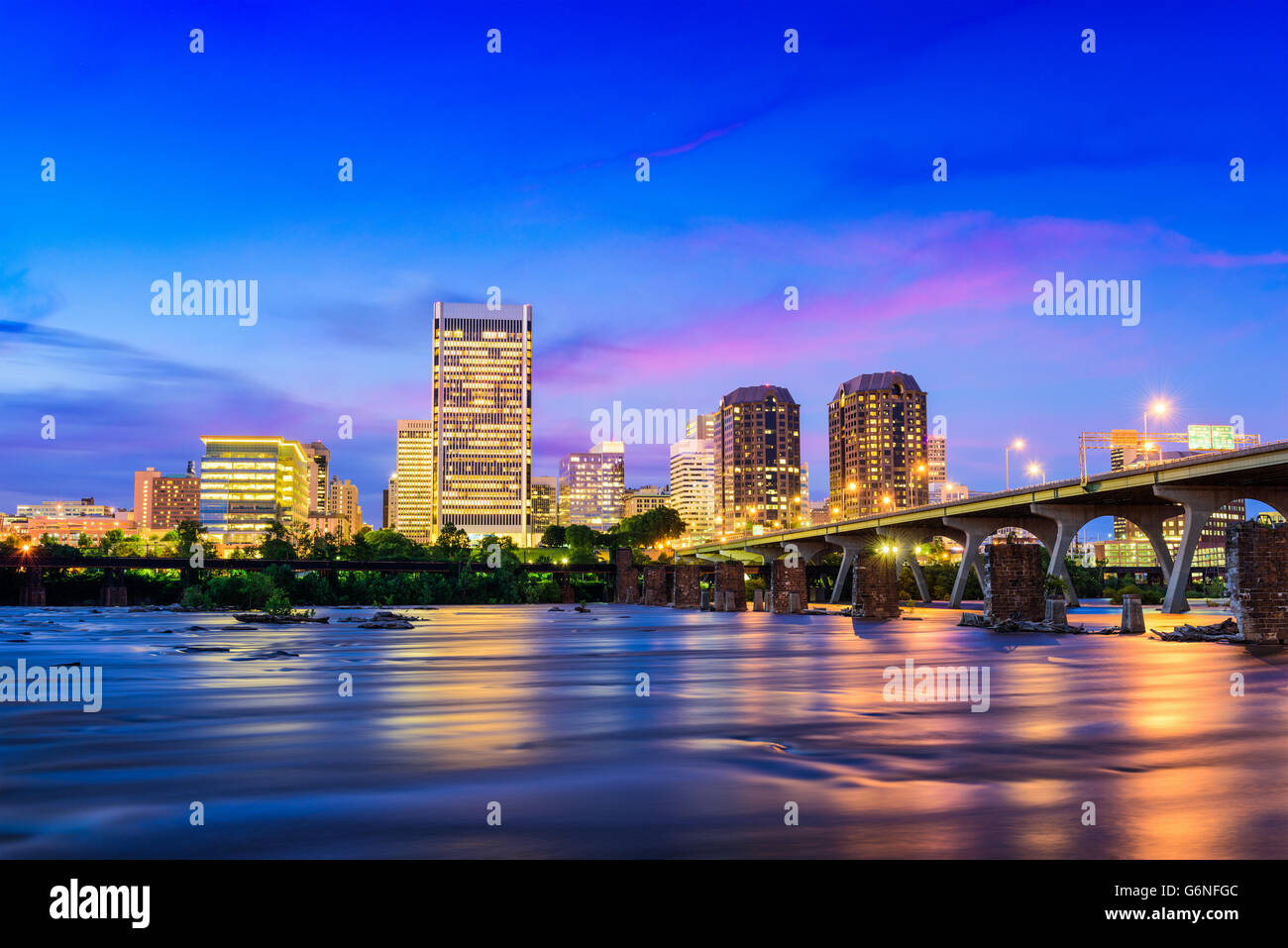 Richmond, Virginia, USA downtown skyline on the James River Stock Photo ...
