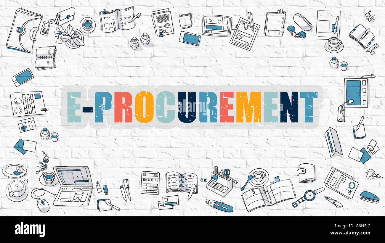 Multicolor E-Procurement on White Brickwall. Doodle Style Stock Photo ...