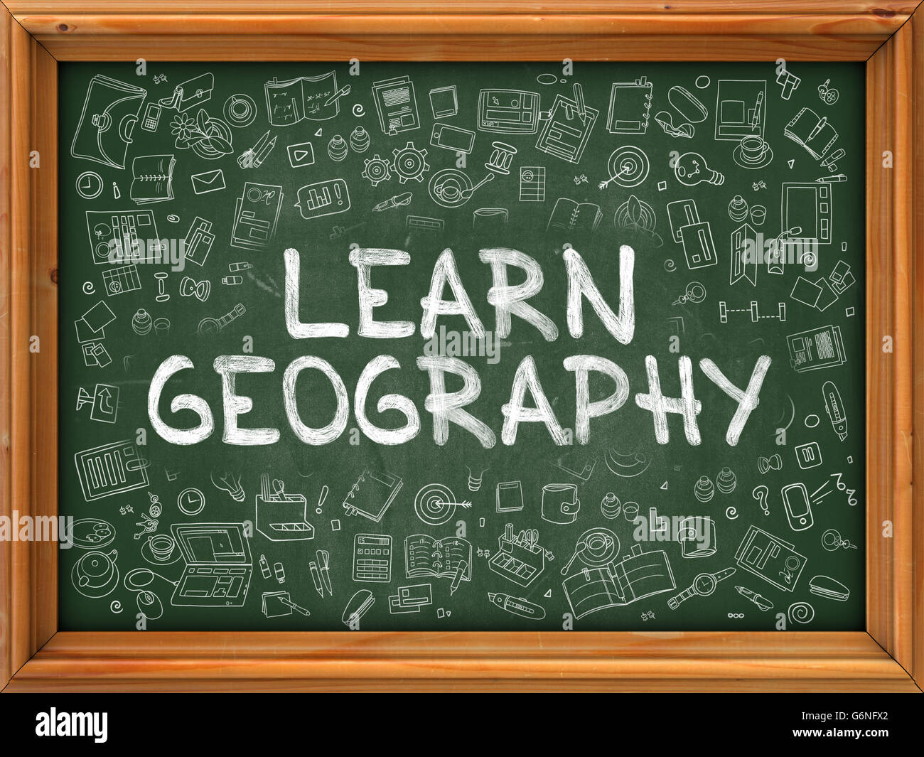 Hand Drawn Learn Geography on Green Chalkboard Stock Photo - Alamy