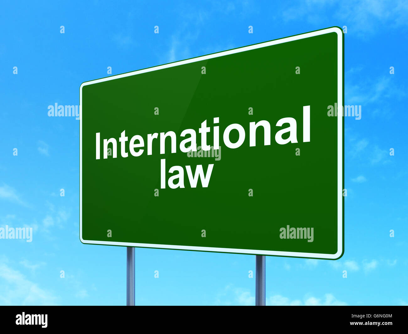 Politics concept: International Law on road sign background Stock Photo ...