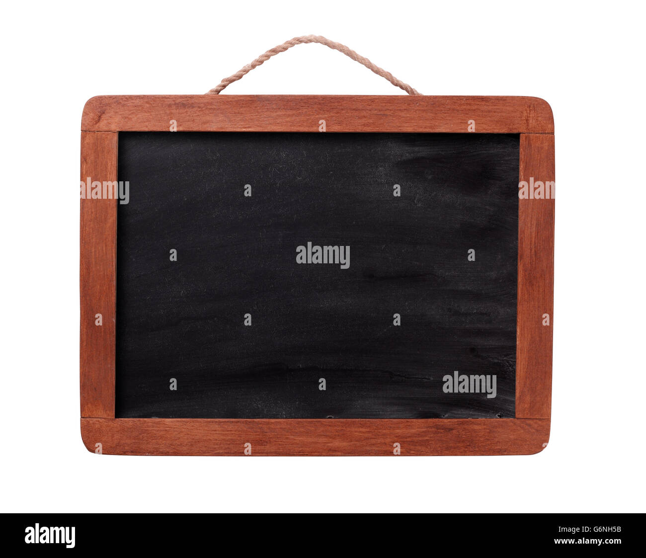 Rustic timber framed chalk blackboard with rope with clipping path ...