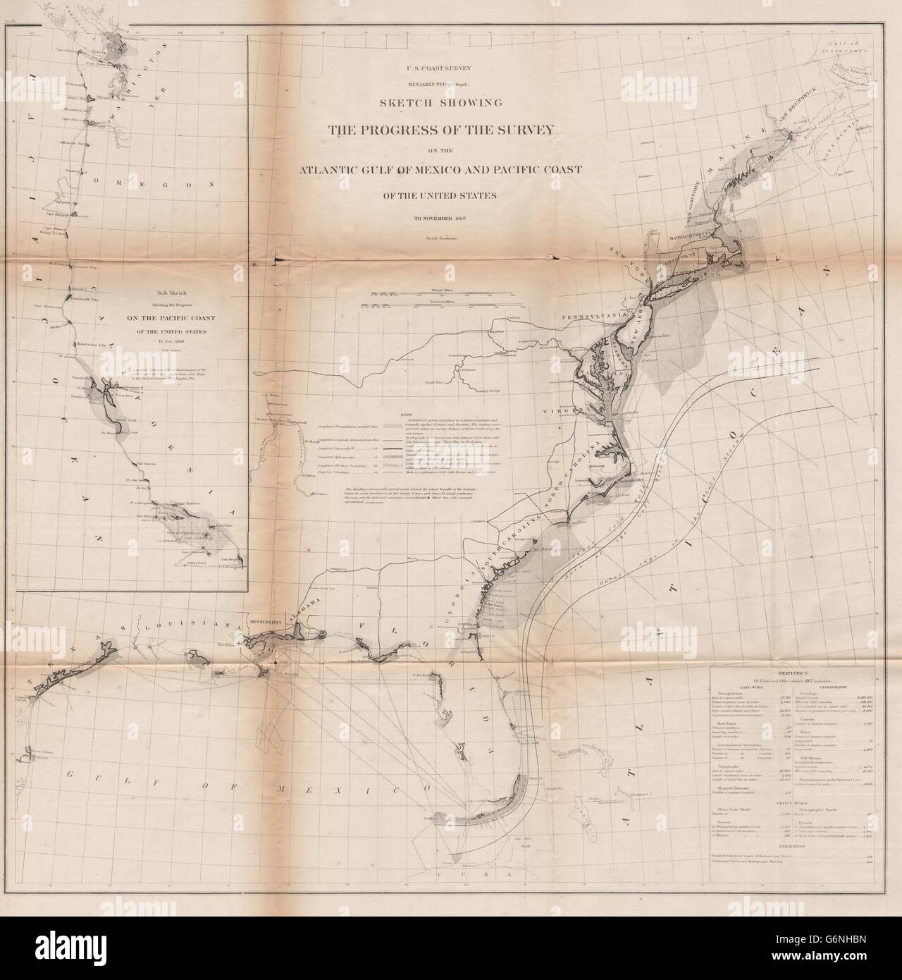 USA COASTAL SURVEY:Atlantic Pacific Gulf Coasts.Progress to 1868.USCGS ...