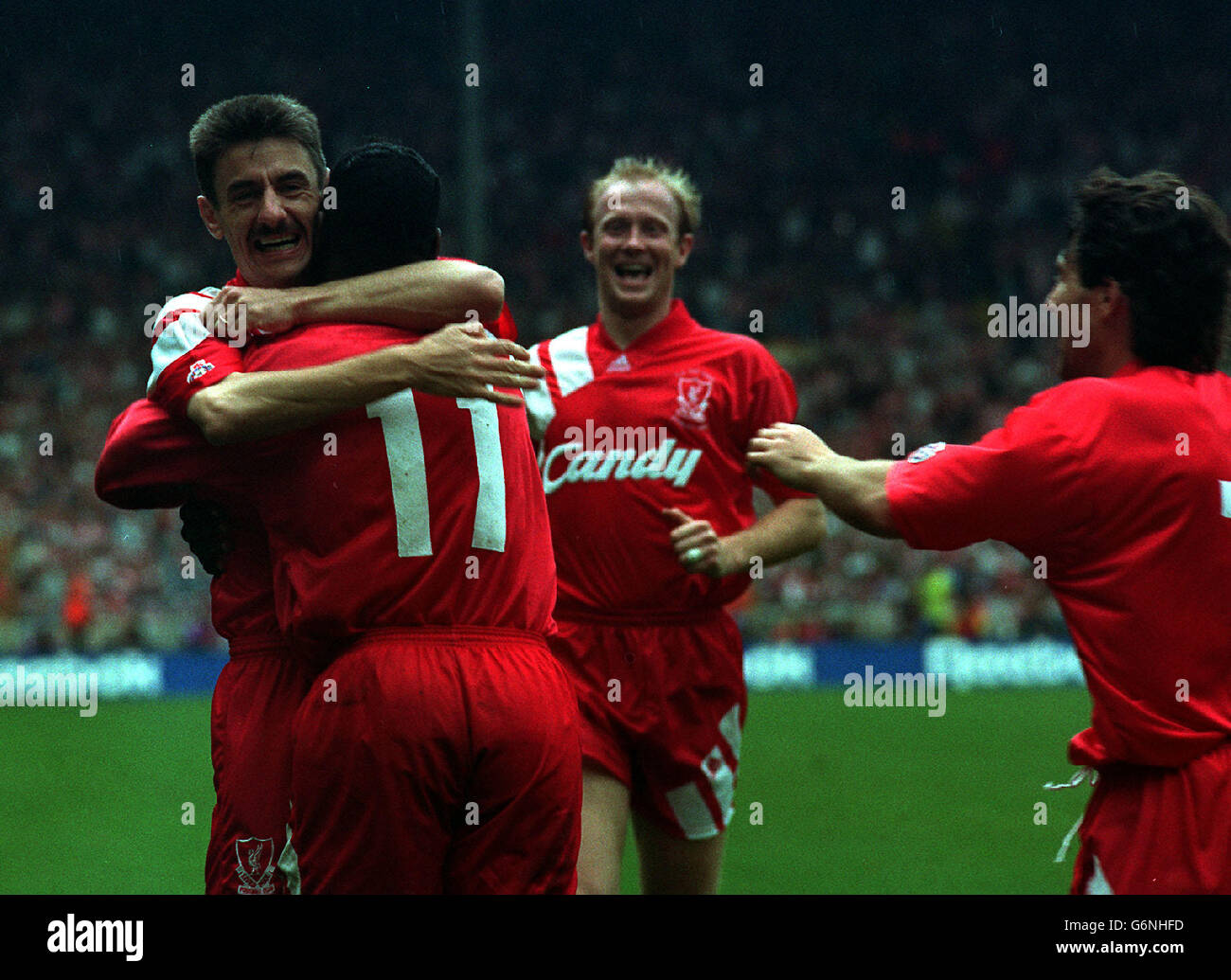 Sport football celebrating hugging smiling ian rush michael mark wright ...