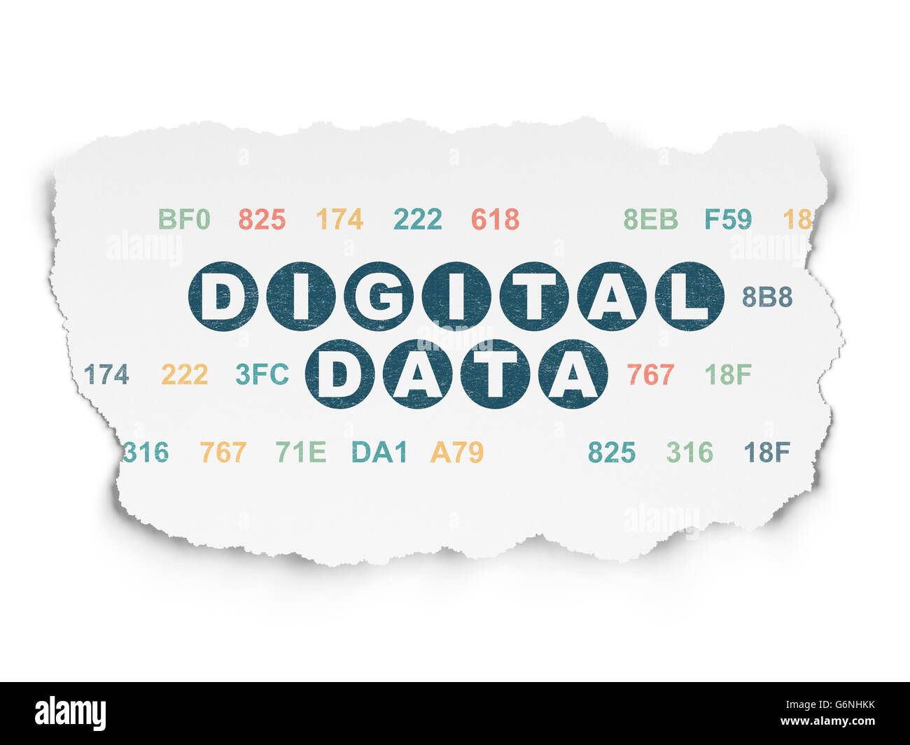 Information concept: Painted blue text Digital Data on Torn Paper background with Hexadecimal ...